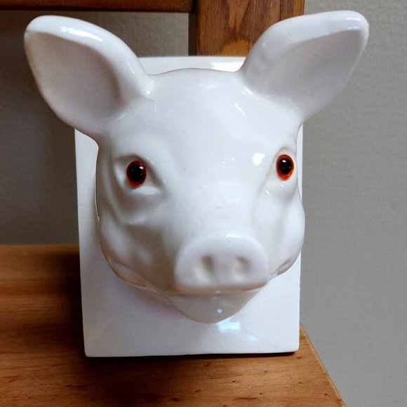 Vintage Ceramic | Accents | Vintage Farmhouse Large White Ceramic Pig ...